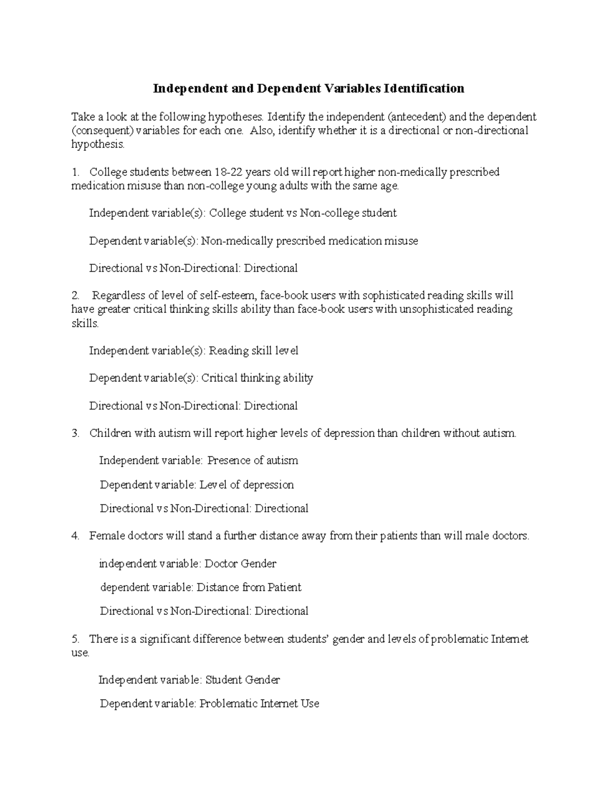 Activity 5 - Independent and Dependent Variables Identification Take a ...