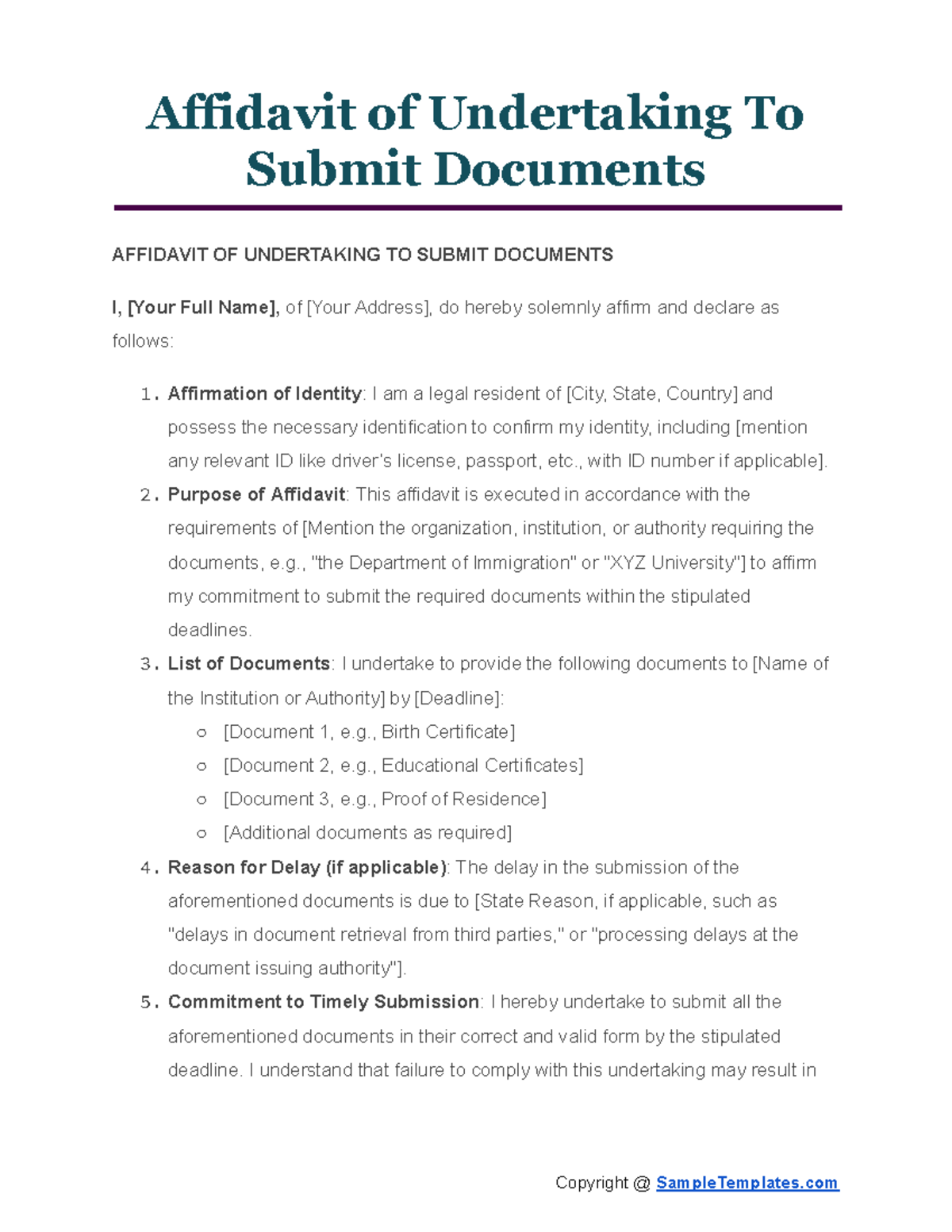 Affidavit of Undertaking To Submit Documents - Affidavit of Undertaking To Submit Documents ...