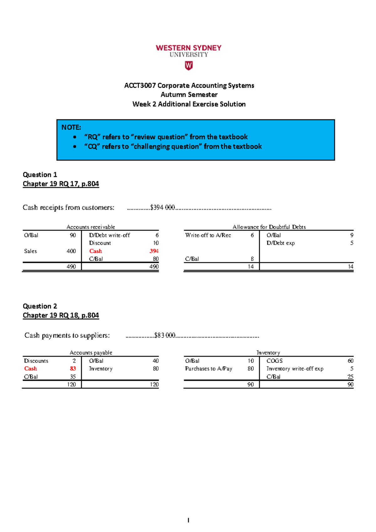 ACCT3007 Week 2 Additional Exercise Solution - ACCT3007 Corporate ...