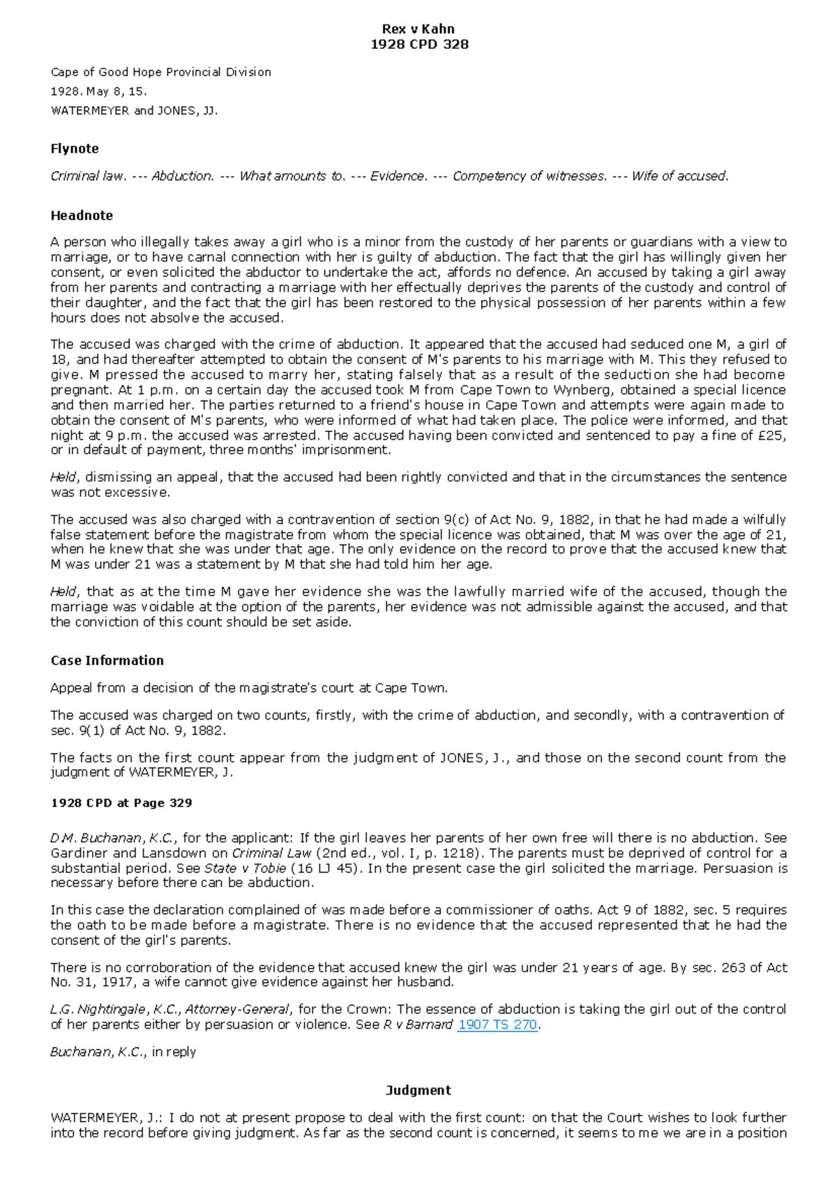 Rex v Kahn 1928 CPD 328 - Case law - Rex v Kahn 1928 CPD 328 Cape of ...