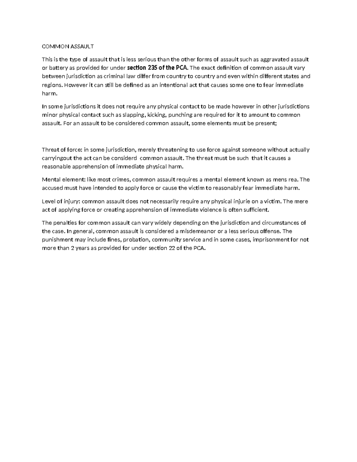 Common Assault - Definition and cases - COMMON ASSAULT This is the type ...