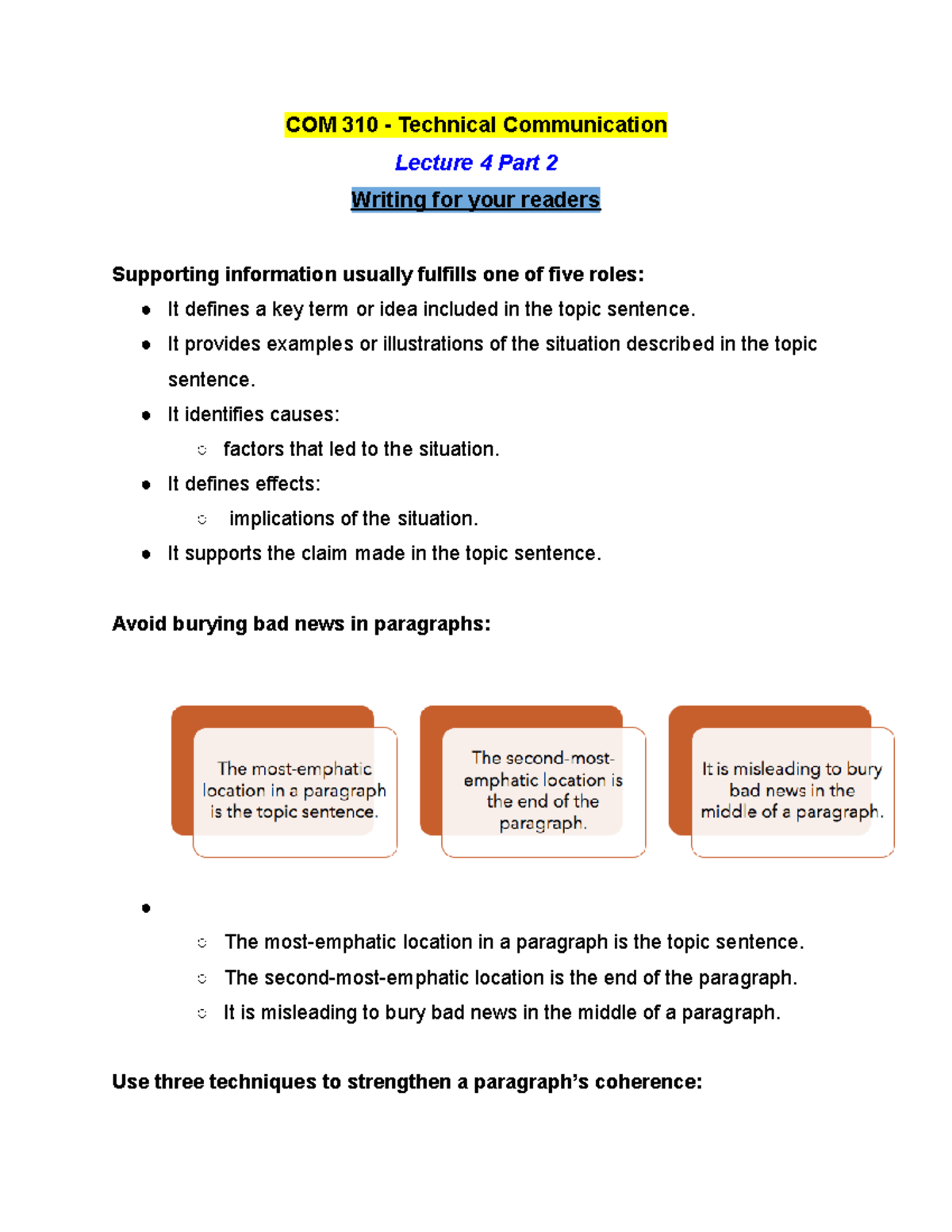 COM 310 Lecture 4 Part 2 - Spring 2020 - COM 310 - Technical Communication Lecture 4 Part 2 ...