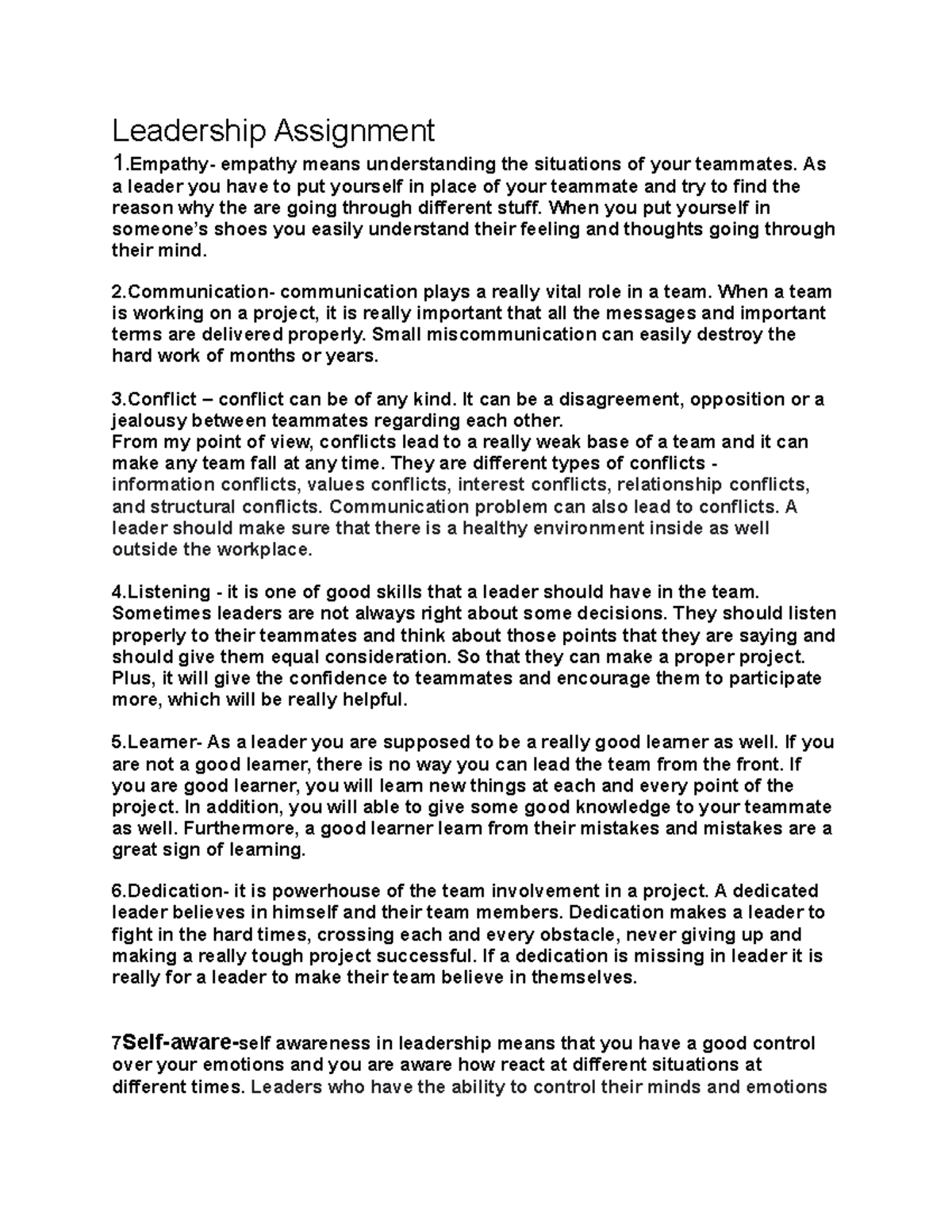 Leadership Assignment - Empathy- empathy means understanding the ...