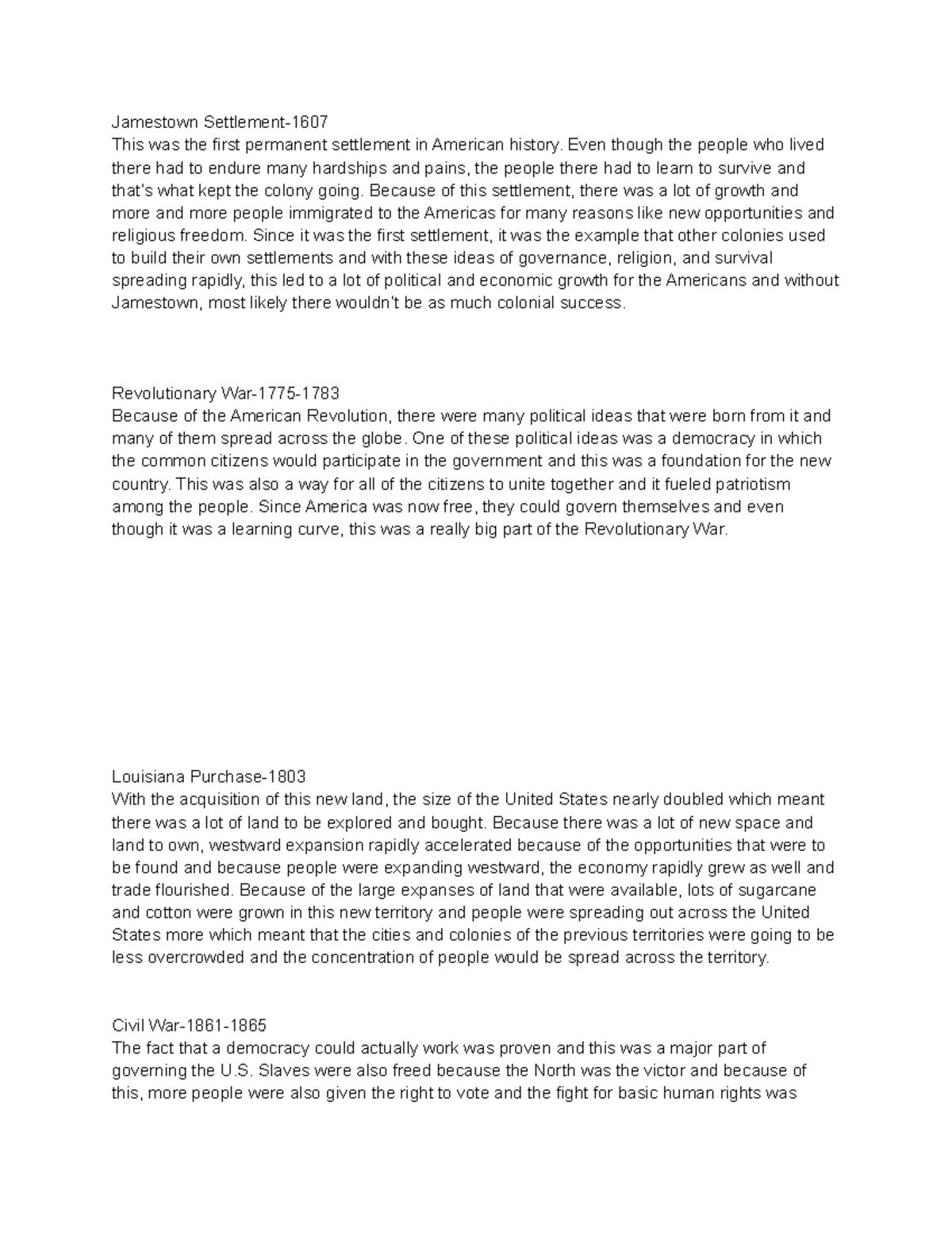 Overview of American History 5 Paragraphs - Jamestown Settlement- This ...