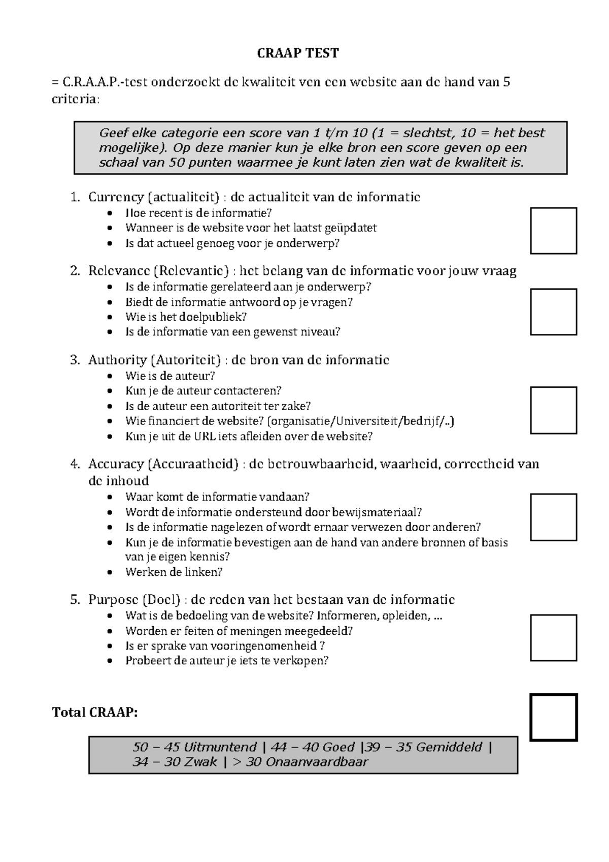 Craap TEST - onderzoek - CRAAP TEST = C.R.A.A.-test onderzoekt de ...