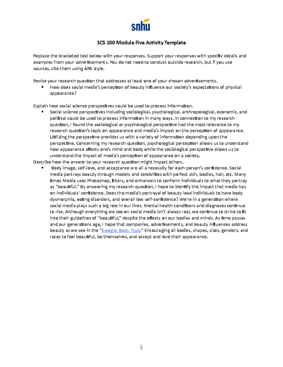 SCS 100 Module Five Activity Template - SCS 100 Module Five Activity ...