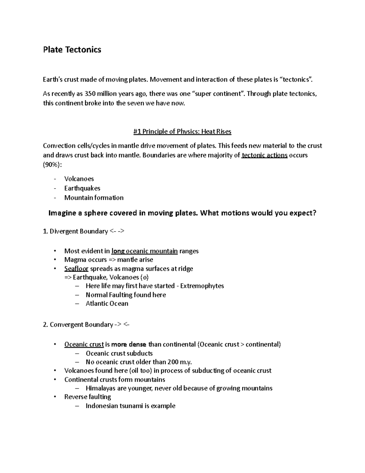 Plate Tectonics Notes - Plate Tectonics Earth’s crust made of moving ...