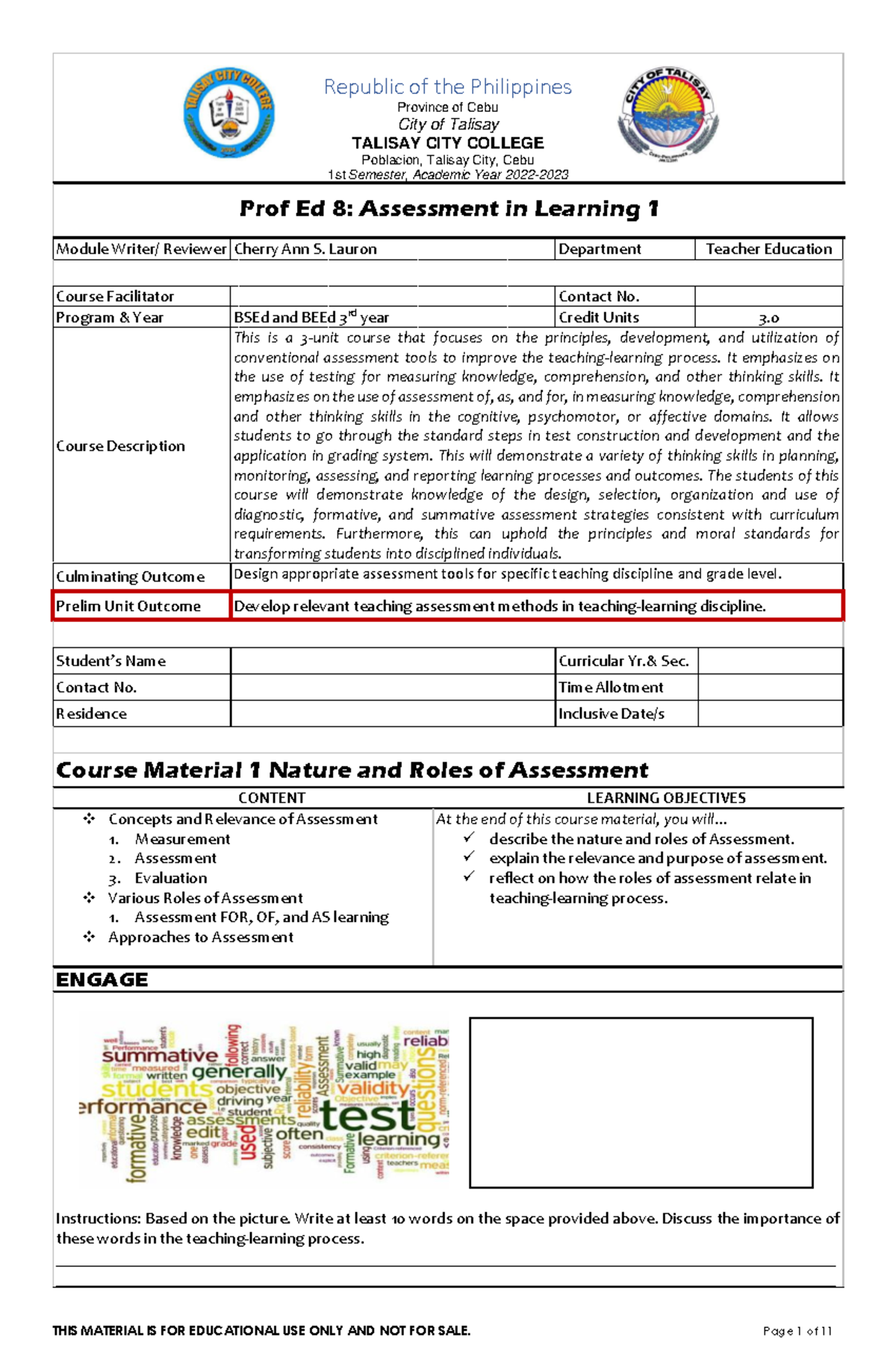 CM 1 PROF ED 8 - for education - Republic of the Philippines Province ...