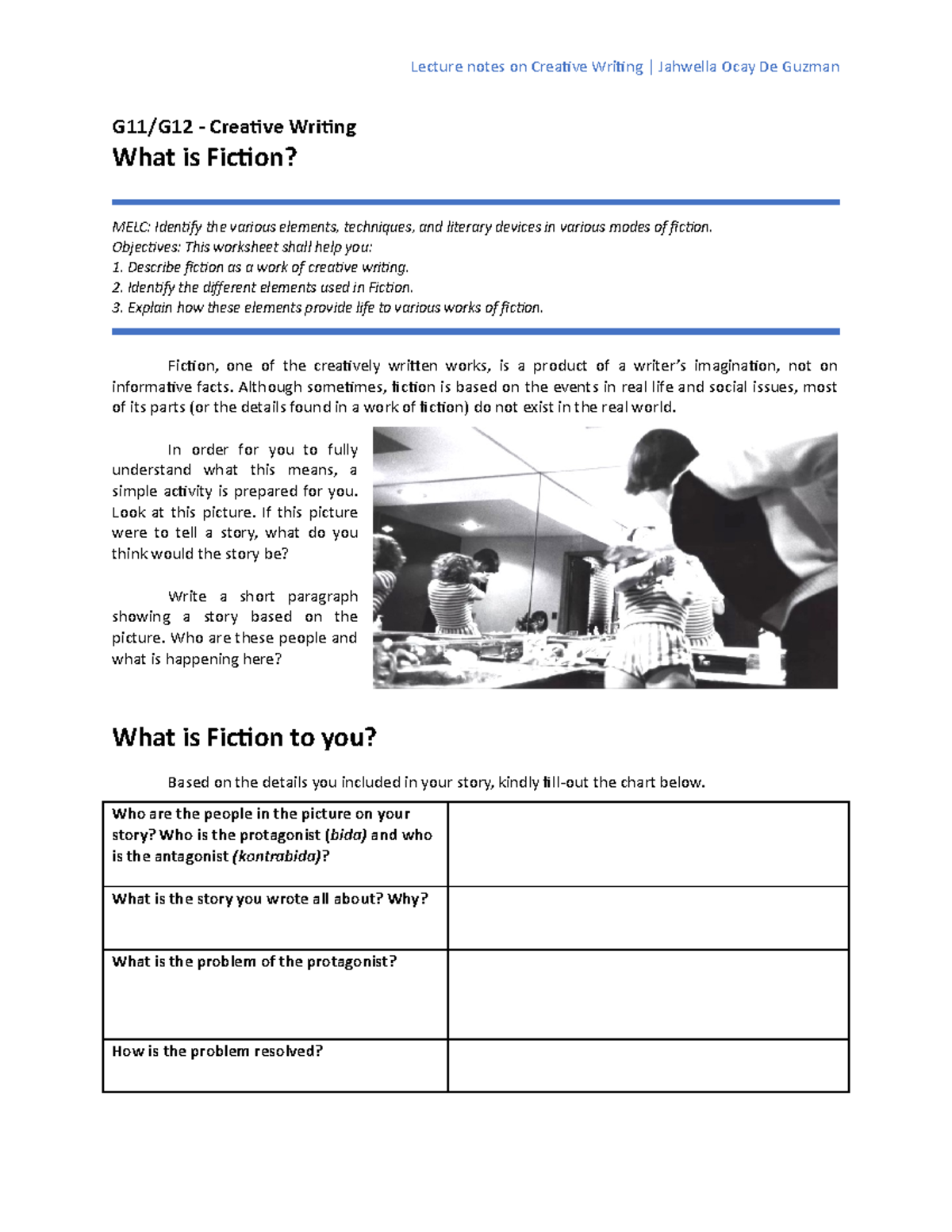 Lecture Notes on Fiction Writing - Lecture notes on Creative Writing ...