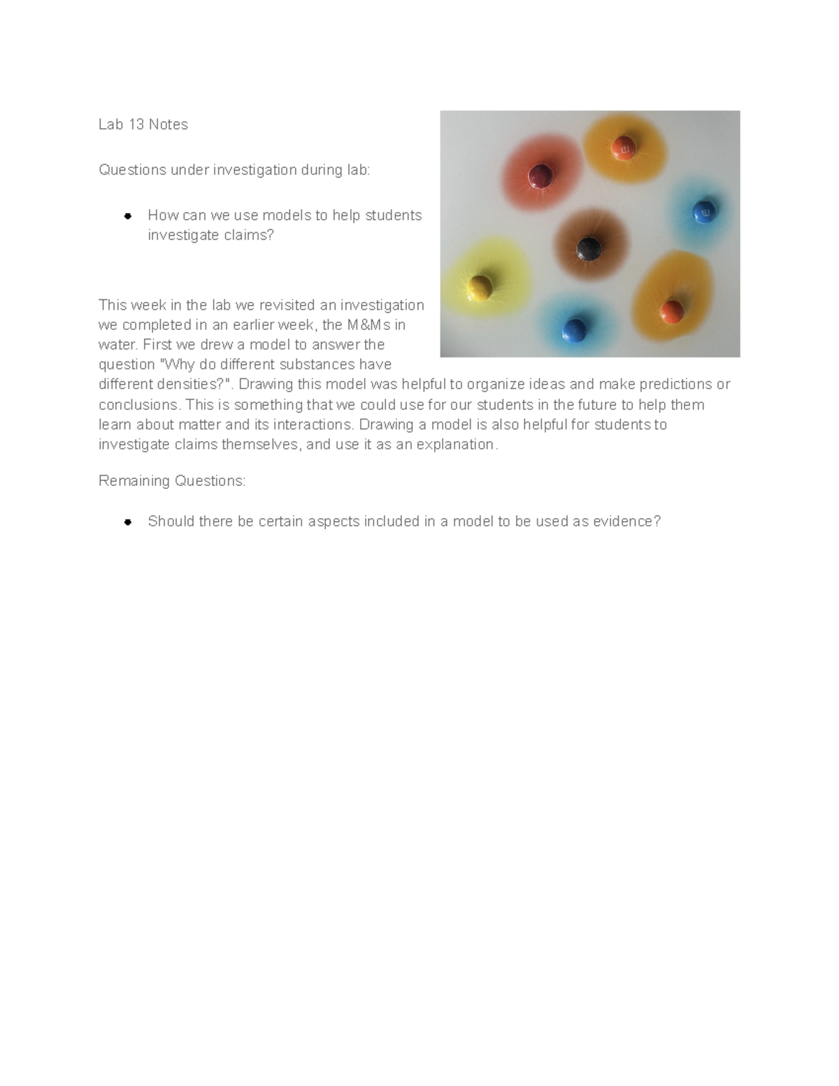 Lab 13 Notes - Lab 13 Notes Questions under investigation during lab ...