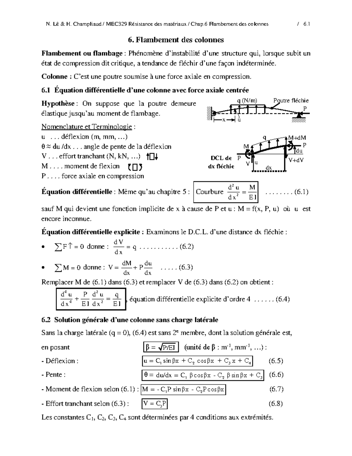 Chapitre 6 Flambement - 6. Flambement des colonnes Flambement ou ...