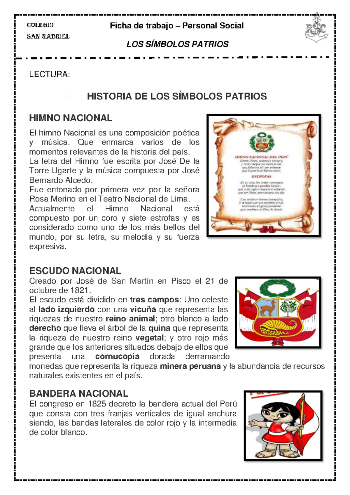 Ficha DE LOS Simbolos Patrios - Ficha de trabajo – Personal Social LOS ...