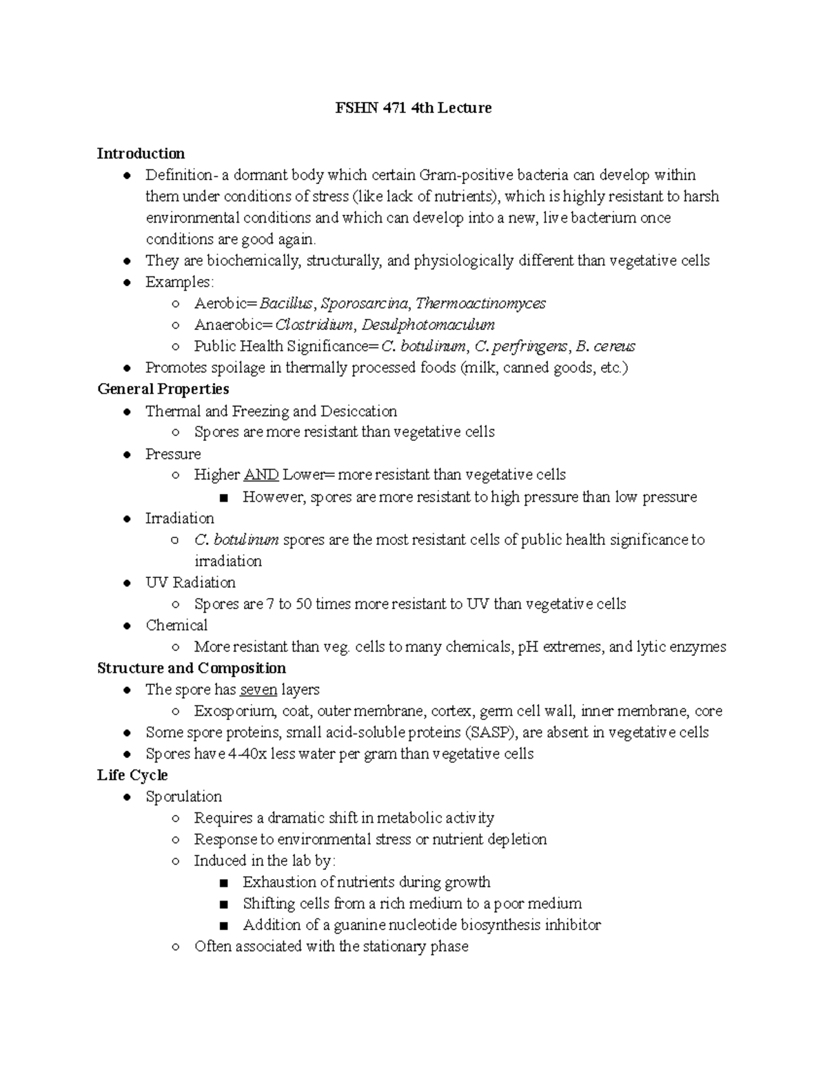 Lecture 4 Endospores - FSHN 471 4th Lecture Introduction Definition- a ...
