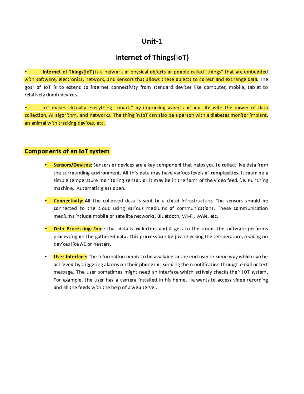 IOT unit 1 - Summary BSc maths hons - Unit- Internet of Things(IoT ...