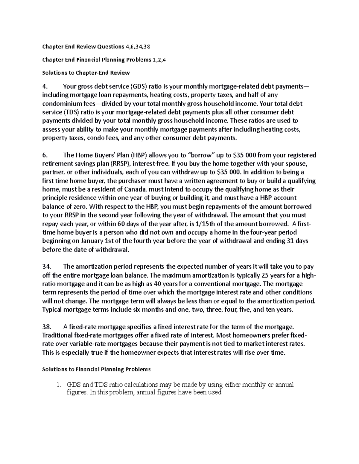 Module 5 Problem Set & Solutions - Purchasing and Financing a Home - Chapter End Review ...