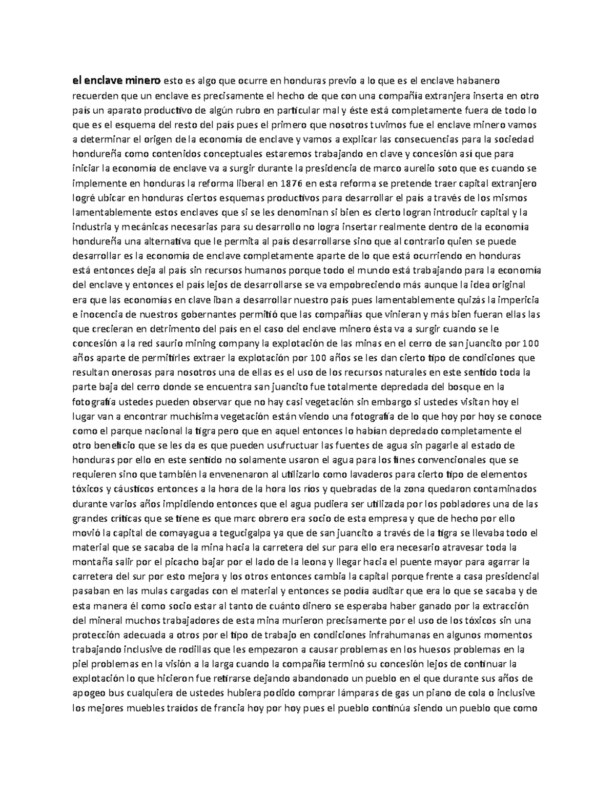 Desarrollo en honduras - el enclave minero esto es algo que ocurre en ...
