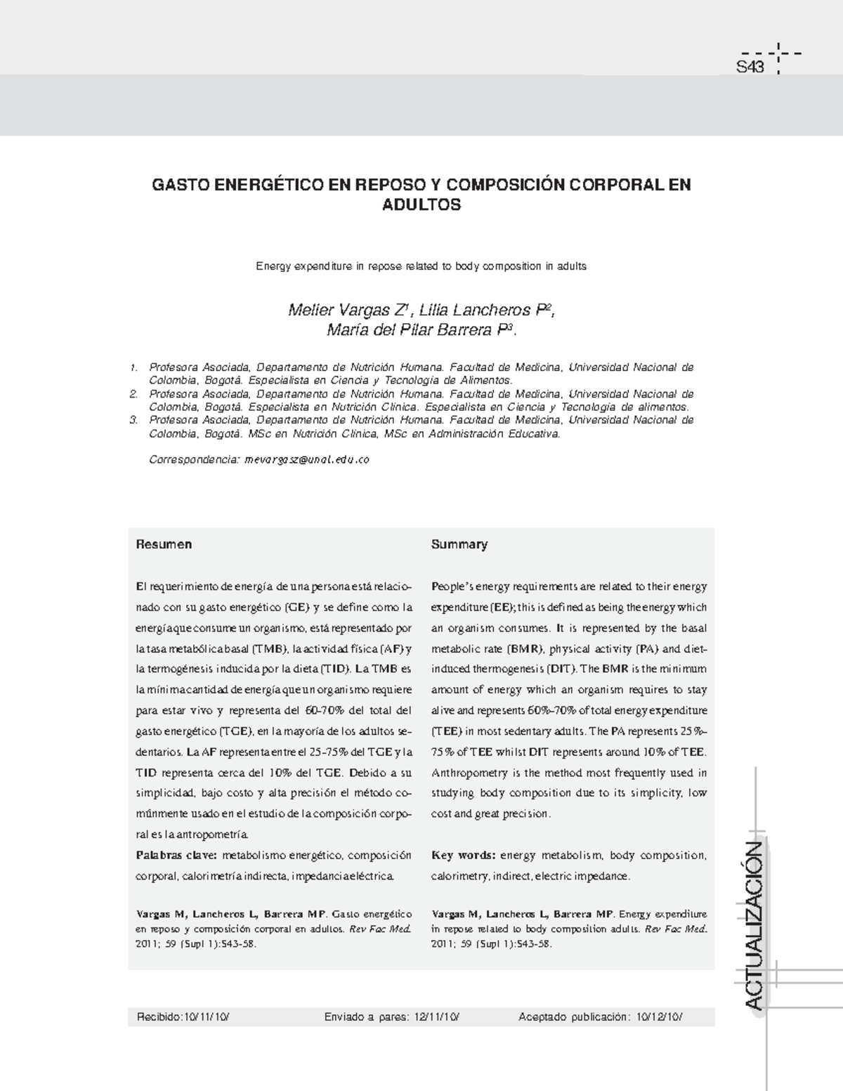 Complementario 2 - Nutricion - ACTUALIZACIÓN Rev Fac Med. 2011 Vol. 59 ...