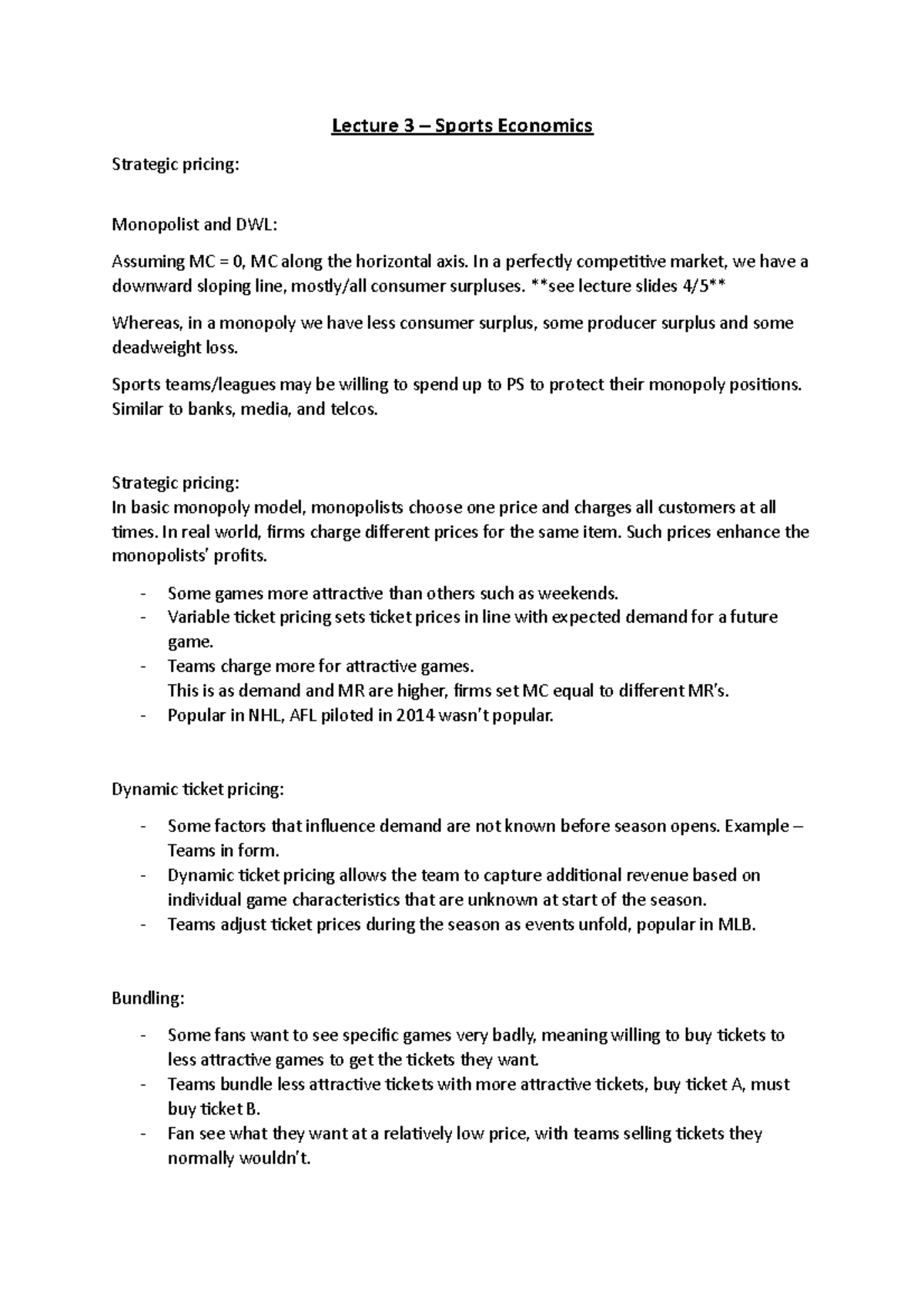 Lecture 3 - Sports economics - Lecture 3 – Sports Economics Strategic ...