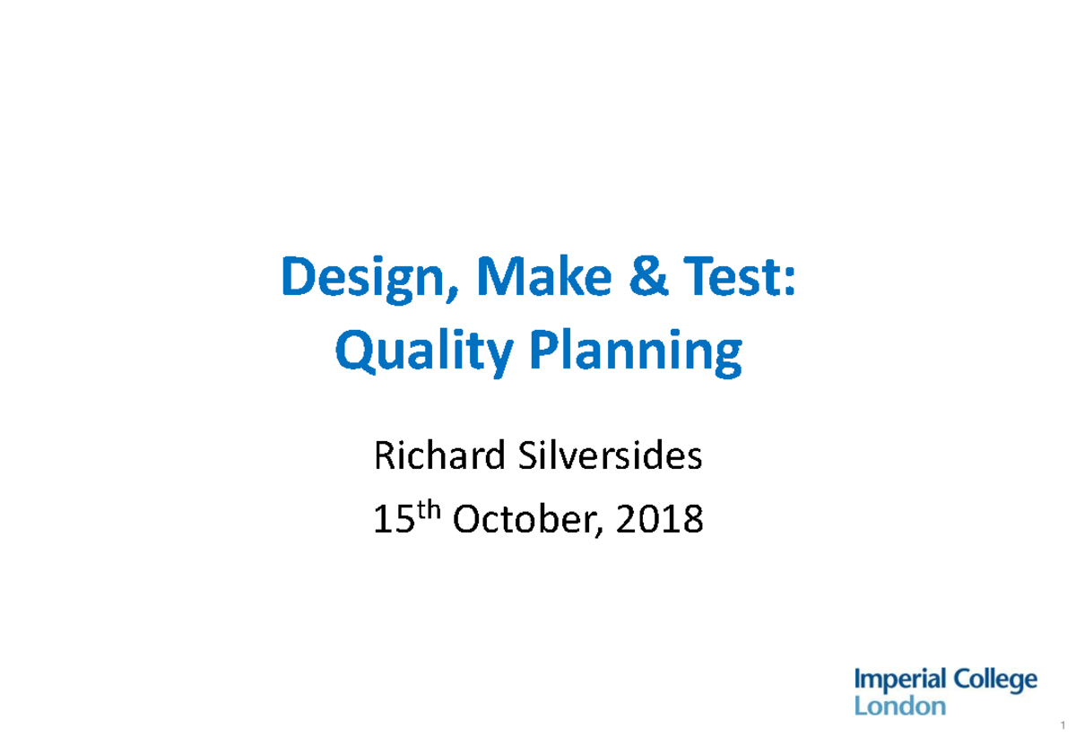 ME3 DMT Quality Planning 2018-19 - Design, Make & Test: Quality ...