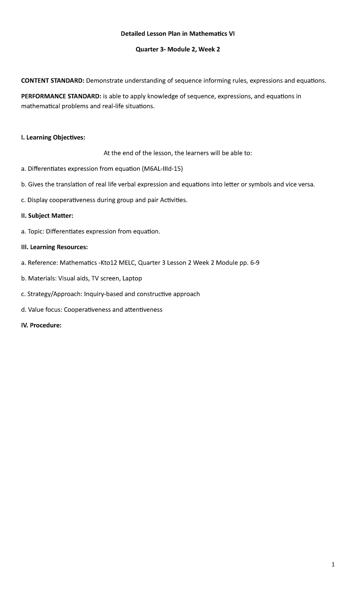 WEEK 2 LP - Detailed Lesson plan about differentiating expression from ...