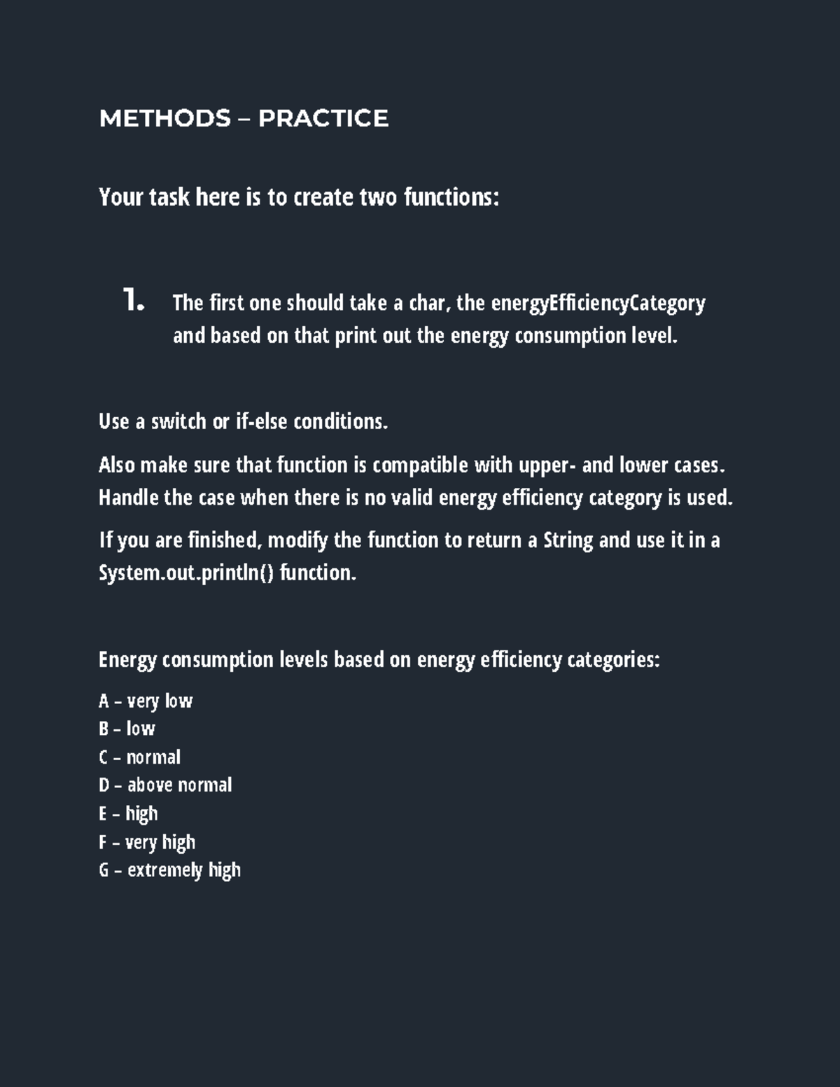 Methods+s-+ Practice - METHODS – PRACTICE Your task here is to create ...