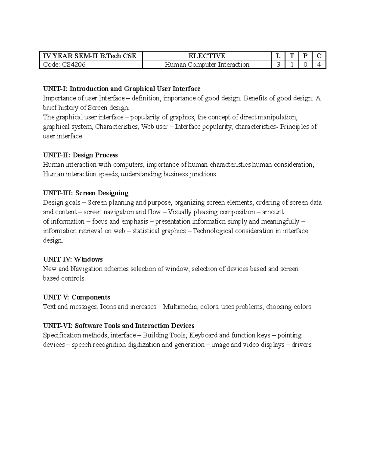 CS4206 Syllabus Human Computer Interaction - IV YEAR SEM-II B CSE ...