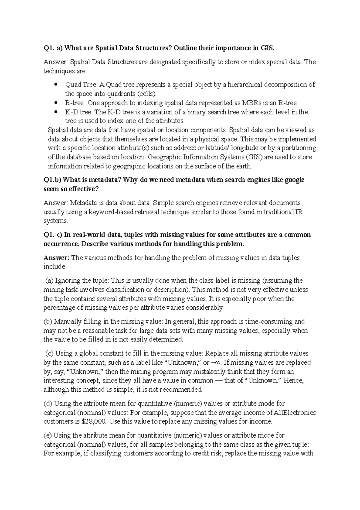 DWM solution may 2019 - Q1. a) What are Spatial Data Structures ...