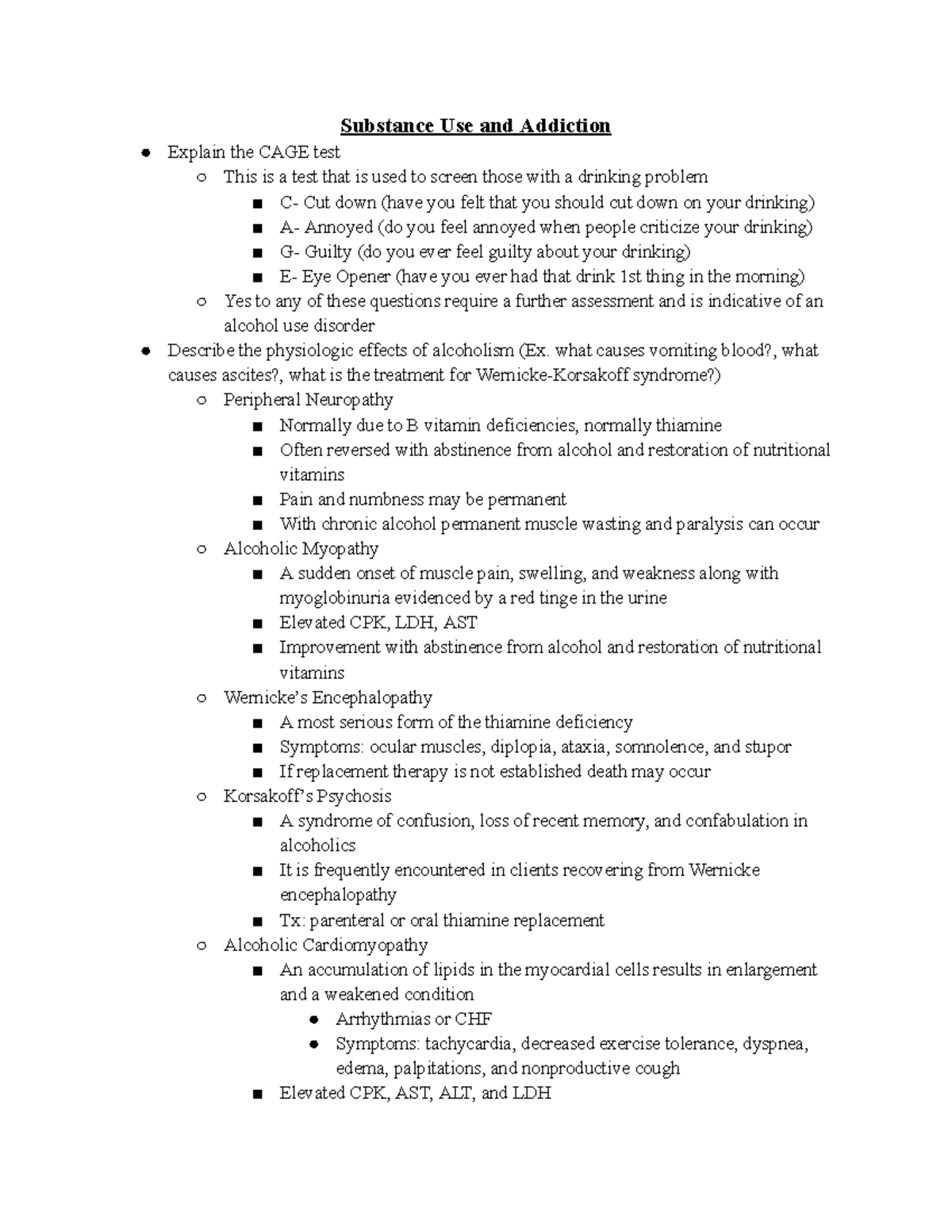 Psych Study Guide - Substance Use and Addiction Explain the CAGE test ...