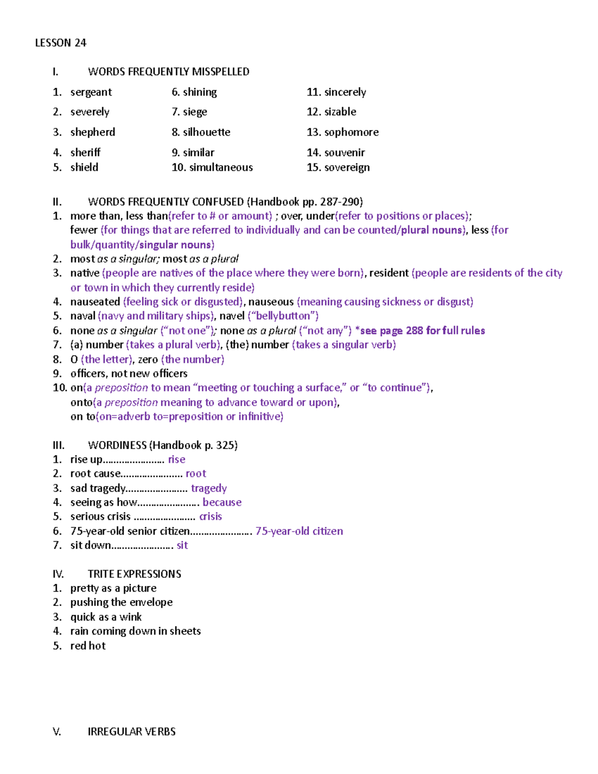 COM 131 - Lesson 24 - LESSON 24 I. WORDS FREQUENTLY MISSPELLED sergeant ...