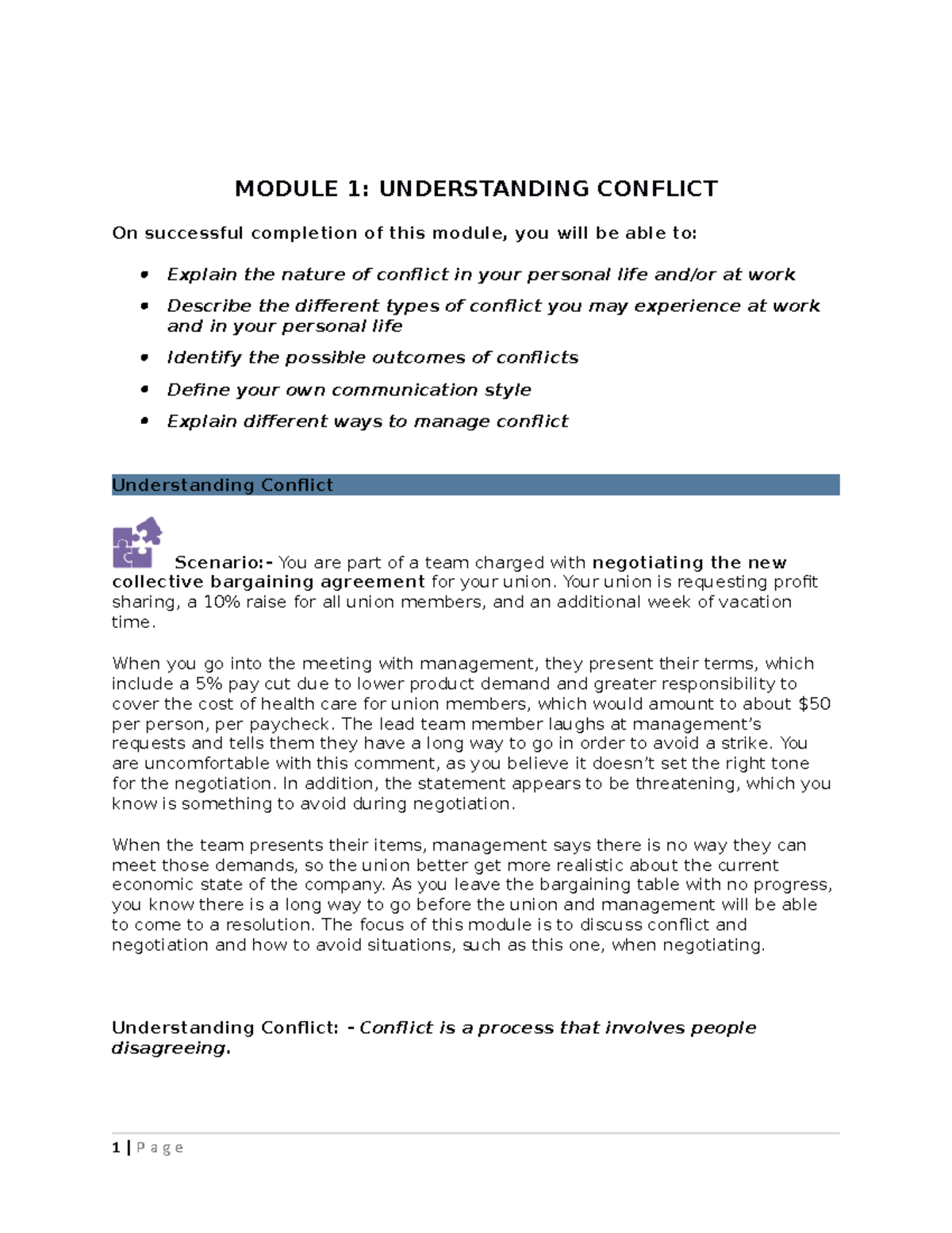ADR - MODULE 1: UNDERSTANDING CONFLICT On successful completion of this ...