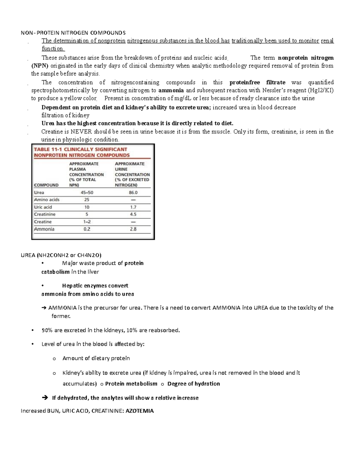 NON- Protein Nitrogen Compounds - NON- PROTEIN NITROGEN COMPOUNDS The ...