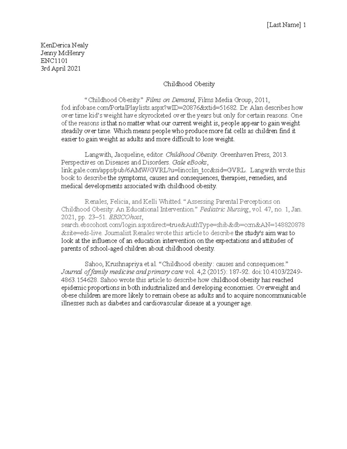 Annotated Cited Text With Summary Last Name 1 KenDerica Nealy Annotated Cited Text With Summary Last Name 1 KenDerica Nealy