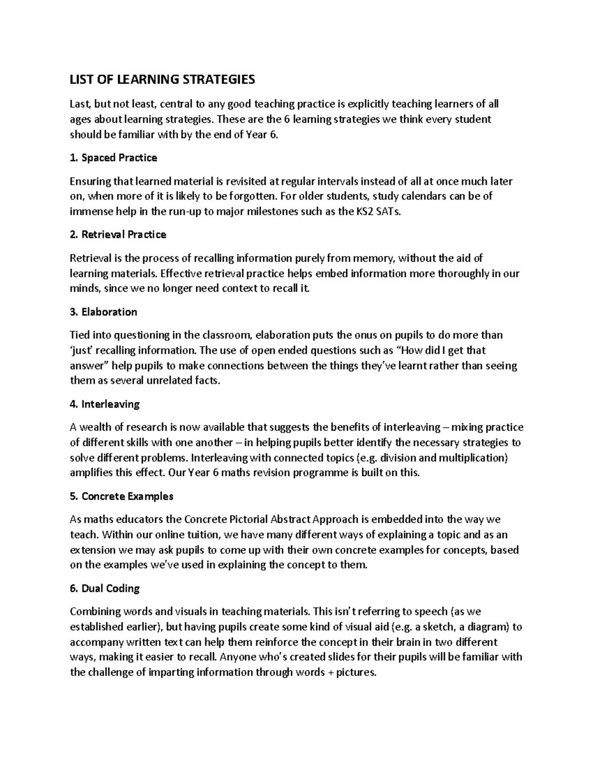 LIST OF Strategies - LIST OF LEARNING STRATEGIES Last, but not least ...