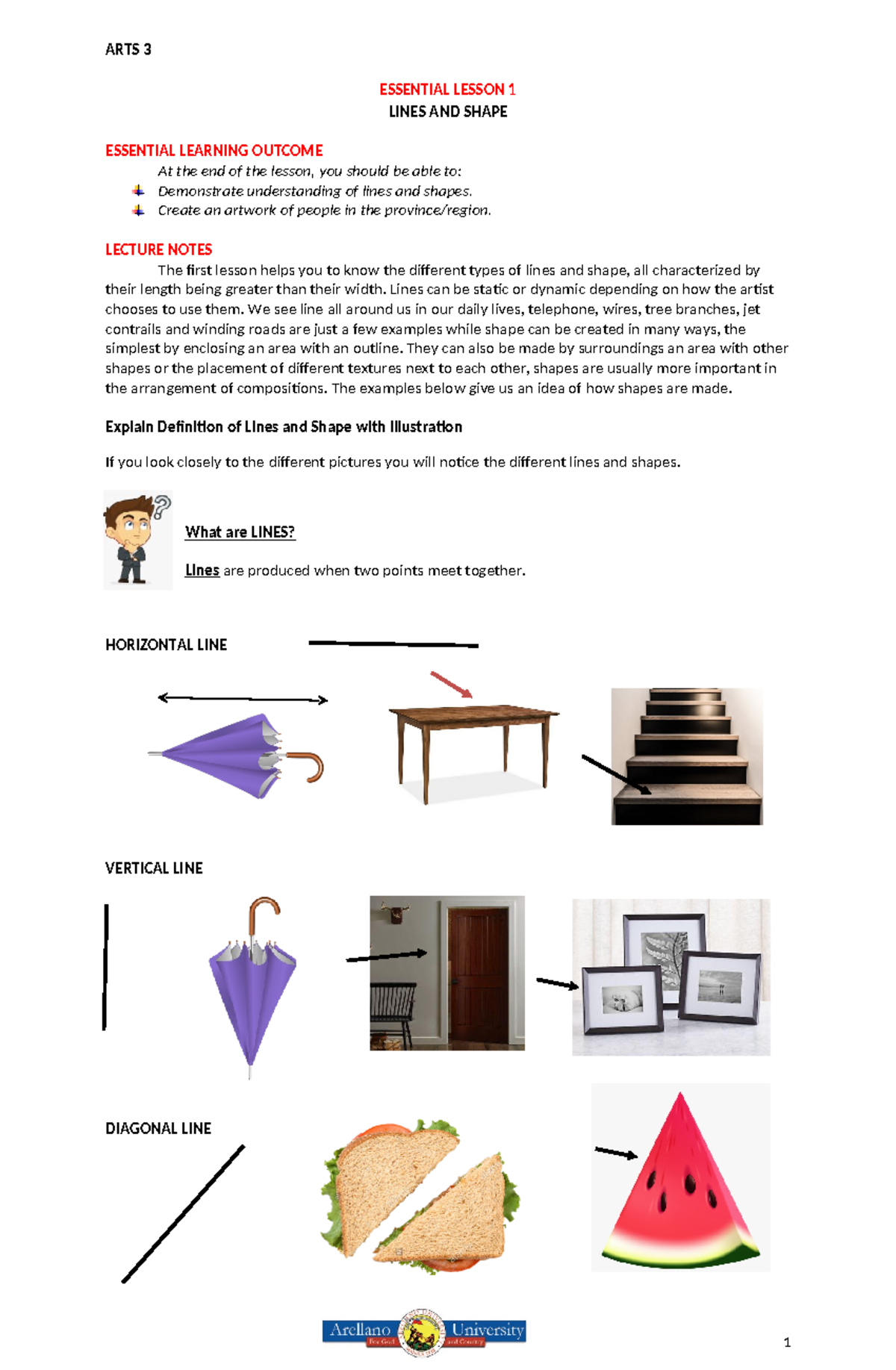 ARTS 3, Q1 Lesson 1 ( Lines AND Shape) - ESSENTIAL LESSON 1 LINES AND ...