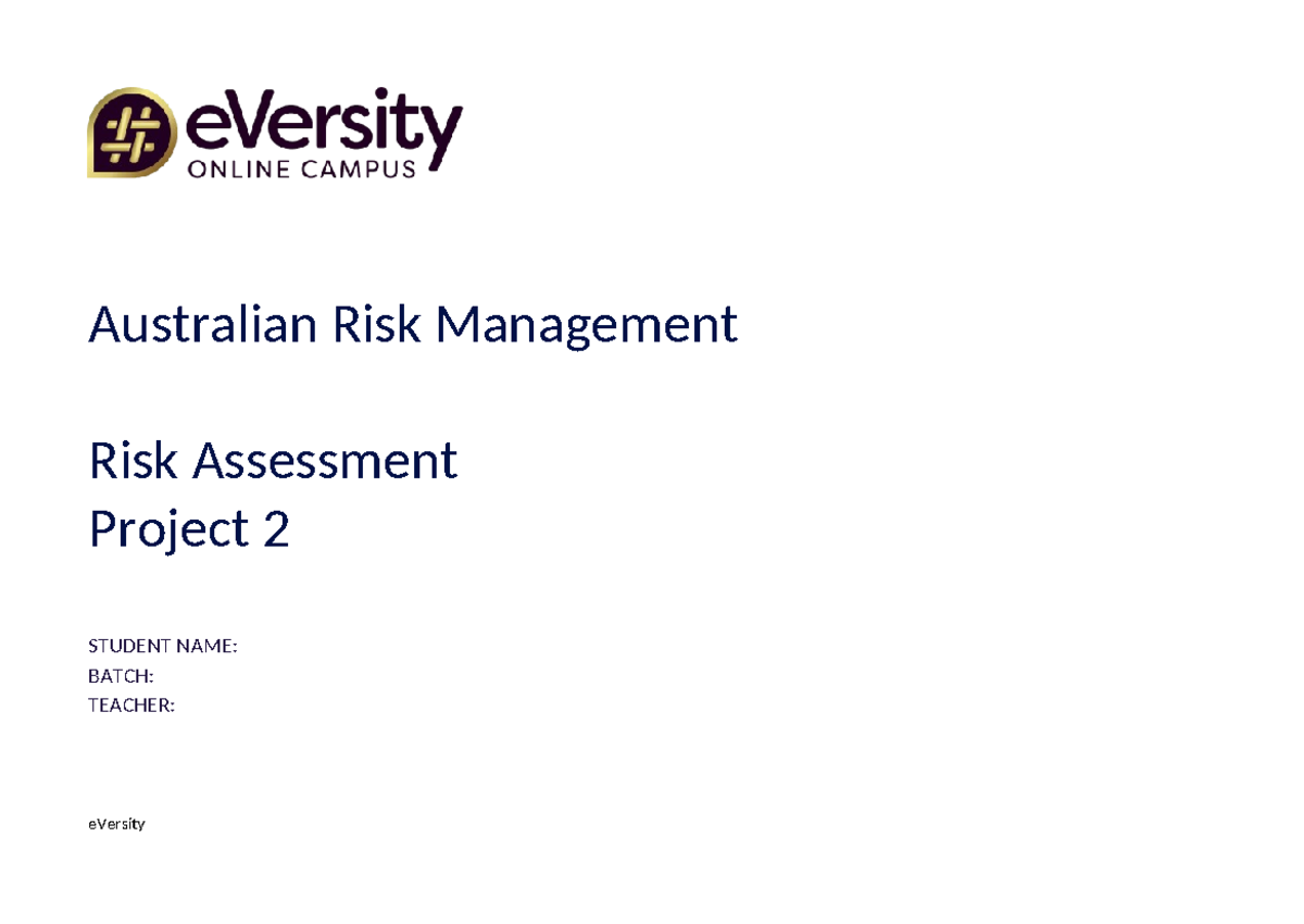OPS504 EVT-001 Australian Risk Management- Project 2 Template V1 ...
