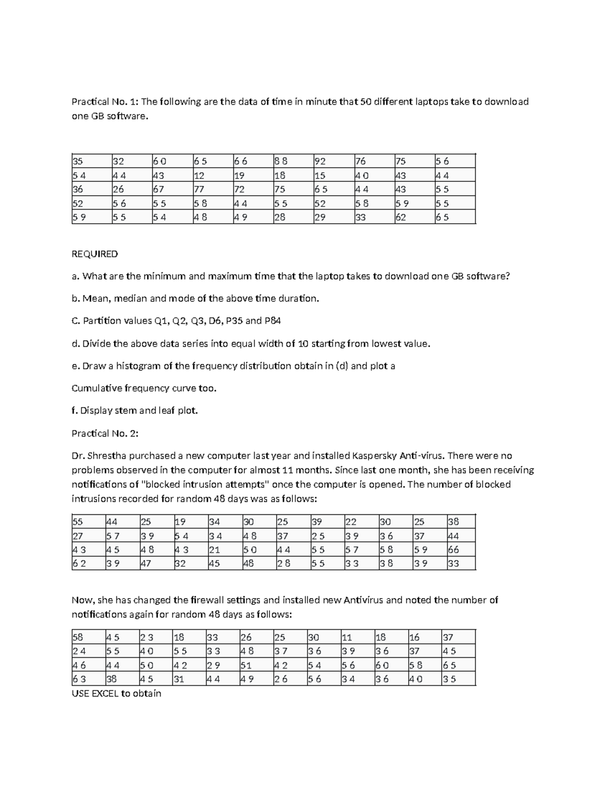 CSIT-Practical-qn - fdxfg - Practical No. 1: The following are the data ...