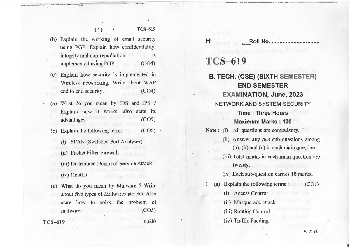 TCS 619 END 2023 - PYQ - (4) (b) Explain the working of email security ...