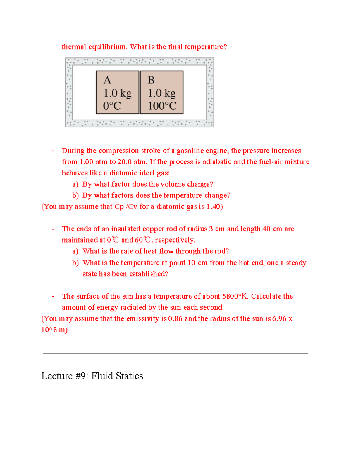 Physics 2B Lecture Problems-part-5 - thermal equilibrium. What is the ...