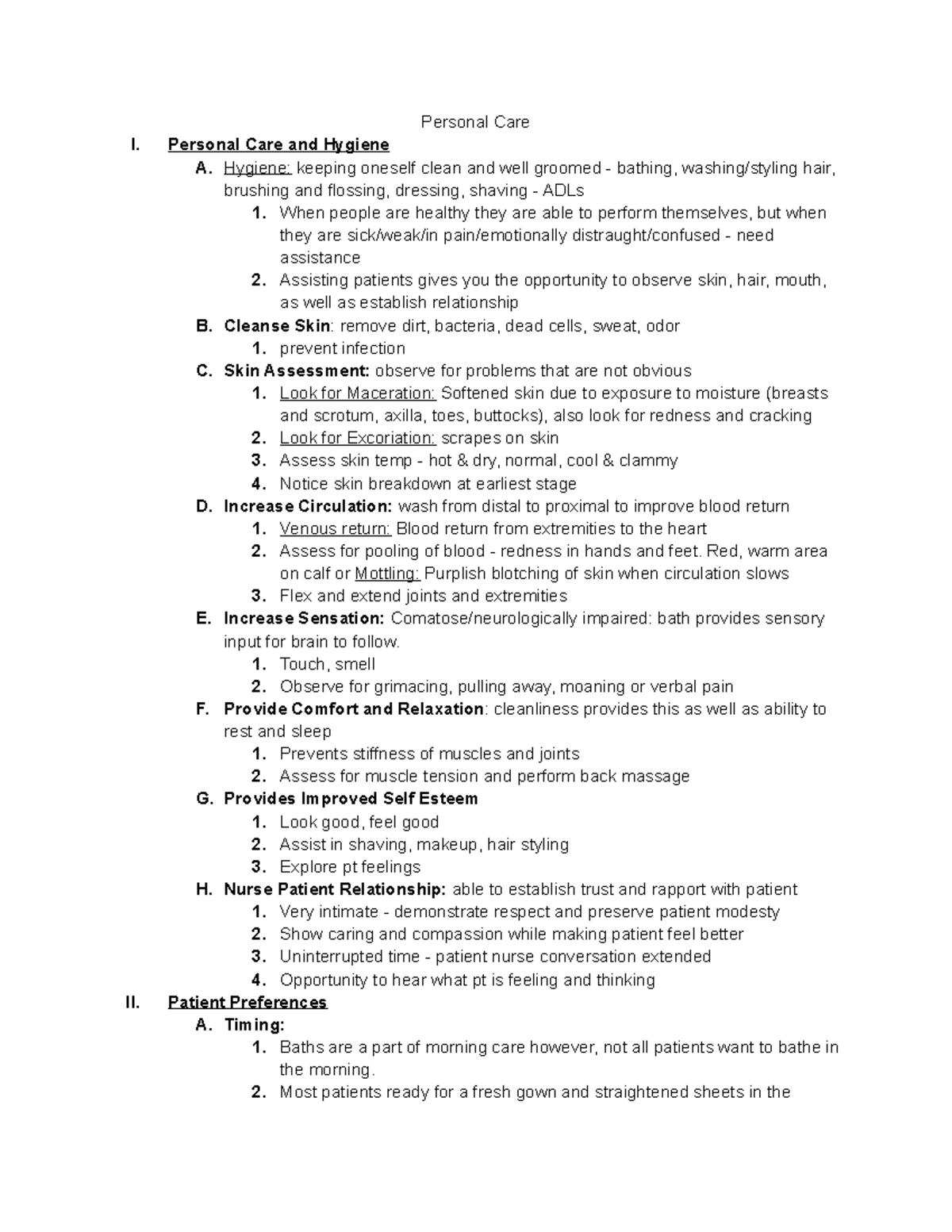 CH 15 - Fundamentals of Nursing Care: Personal Care - Personal Care I ...