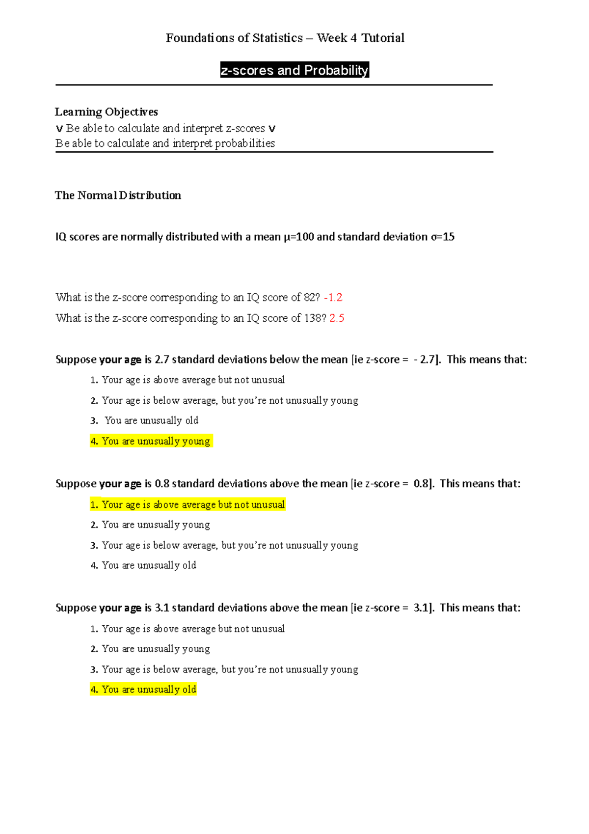 Sta10003 Week 4 Tutorial Handout 1 Foundations Of Statistics Week 4 Tutorial Z Scores And 5112