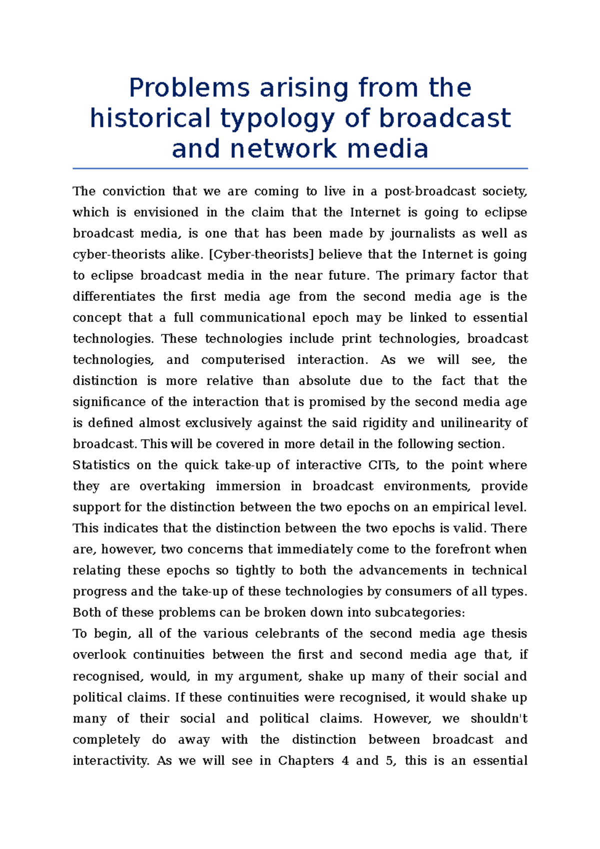 Problems arising from the historical typology of broadcast and network ...