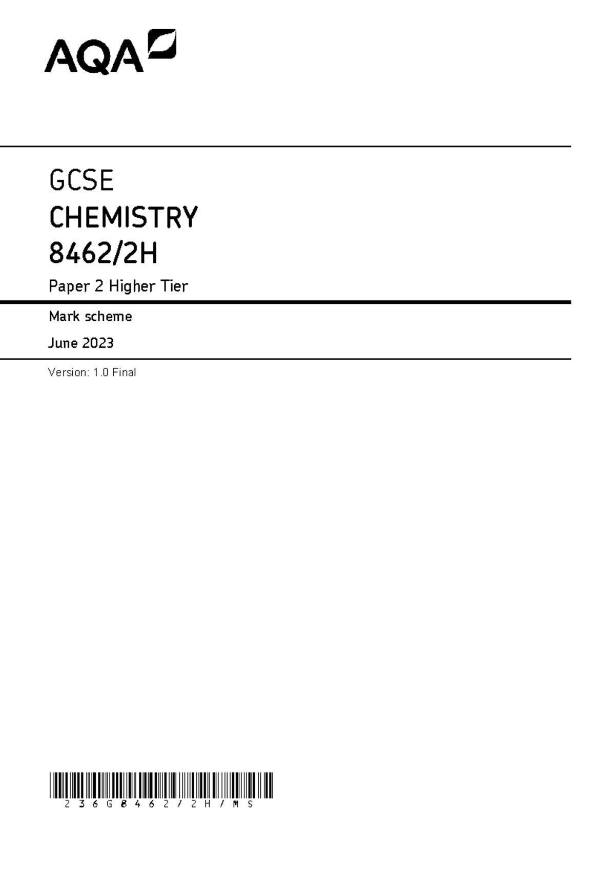 721568766 8462 2H MS - 11111 - GCSE CHEMISTRY 8462 /2H Paper 2 Higher ...