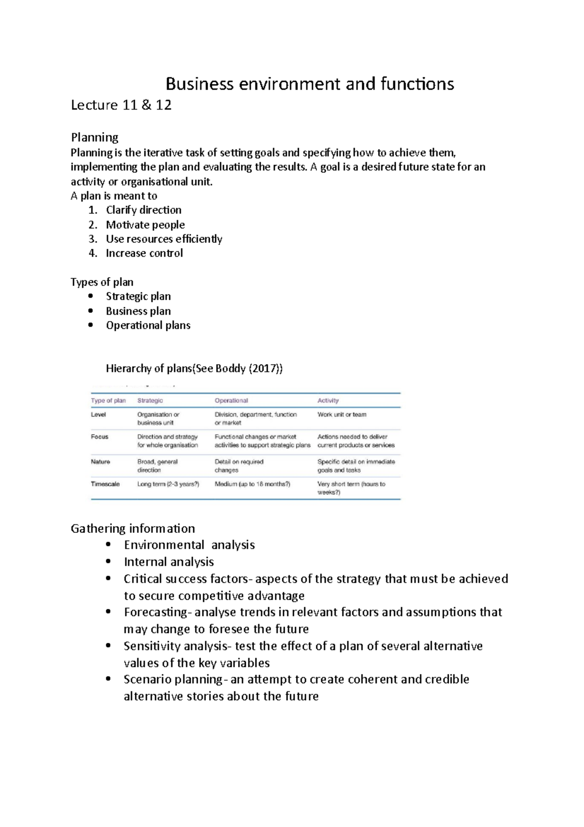 Business environment and functions lecture 11&12 - A goal is a desired ...