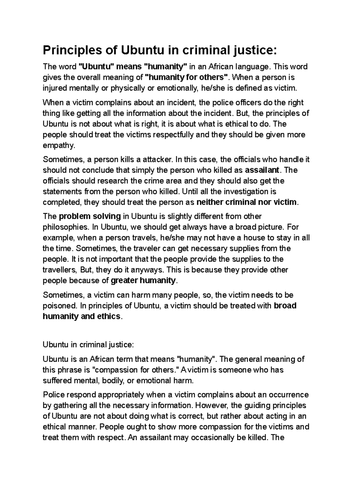 Draft Ubuntu - Ubutu notes, Culture notes - Principles of Ubuntu in ...