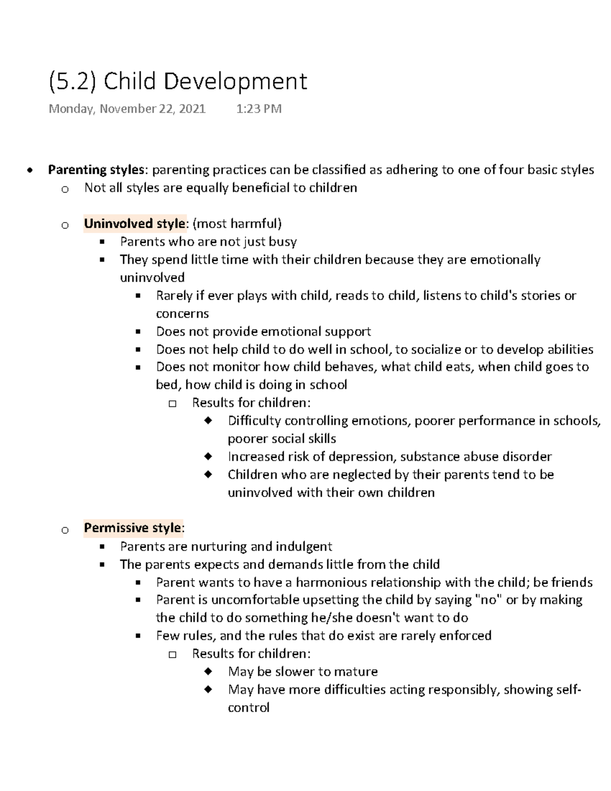 (5.2) Child Development - Parenting styles: parenting practices can be ...