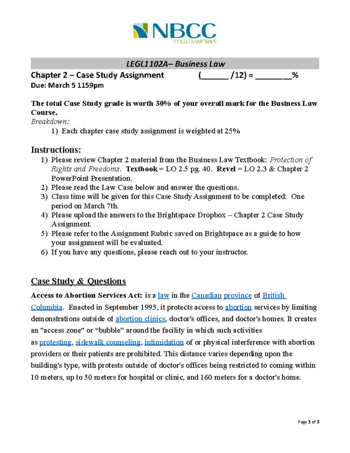 Chapter 2 Case Study Assignment - LEGL1102A– Business Law Chapter 2 ...