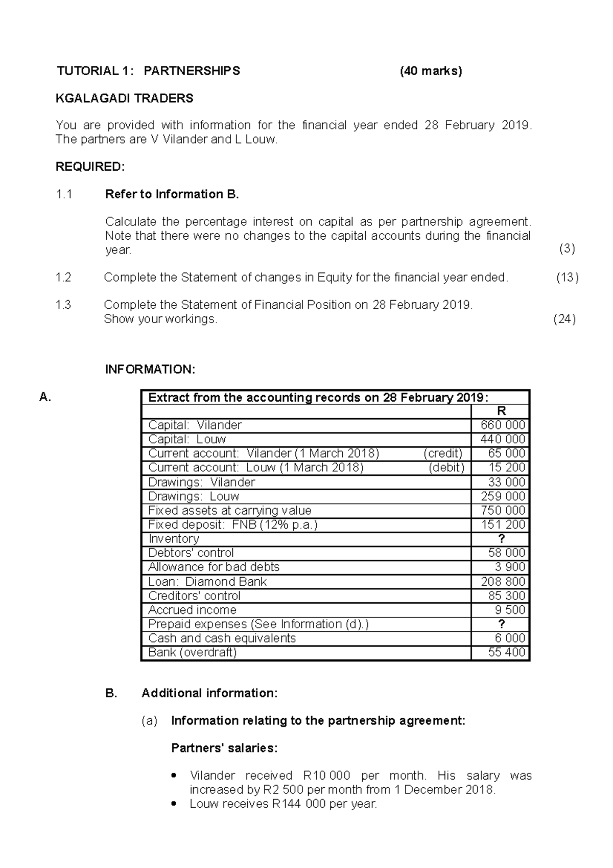 Tutorial 1 Partnerships - TUTORIAL 1: PARTNERSHIPS (40 marks) KGALAGADI ...
