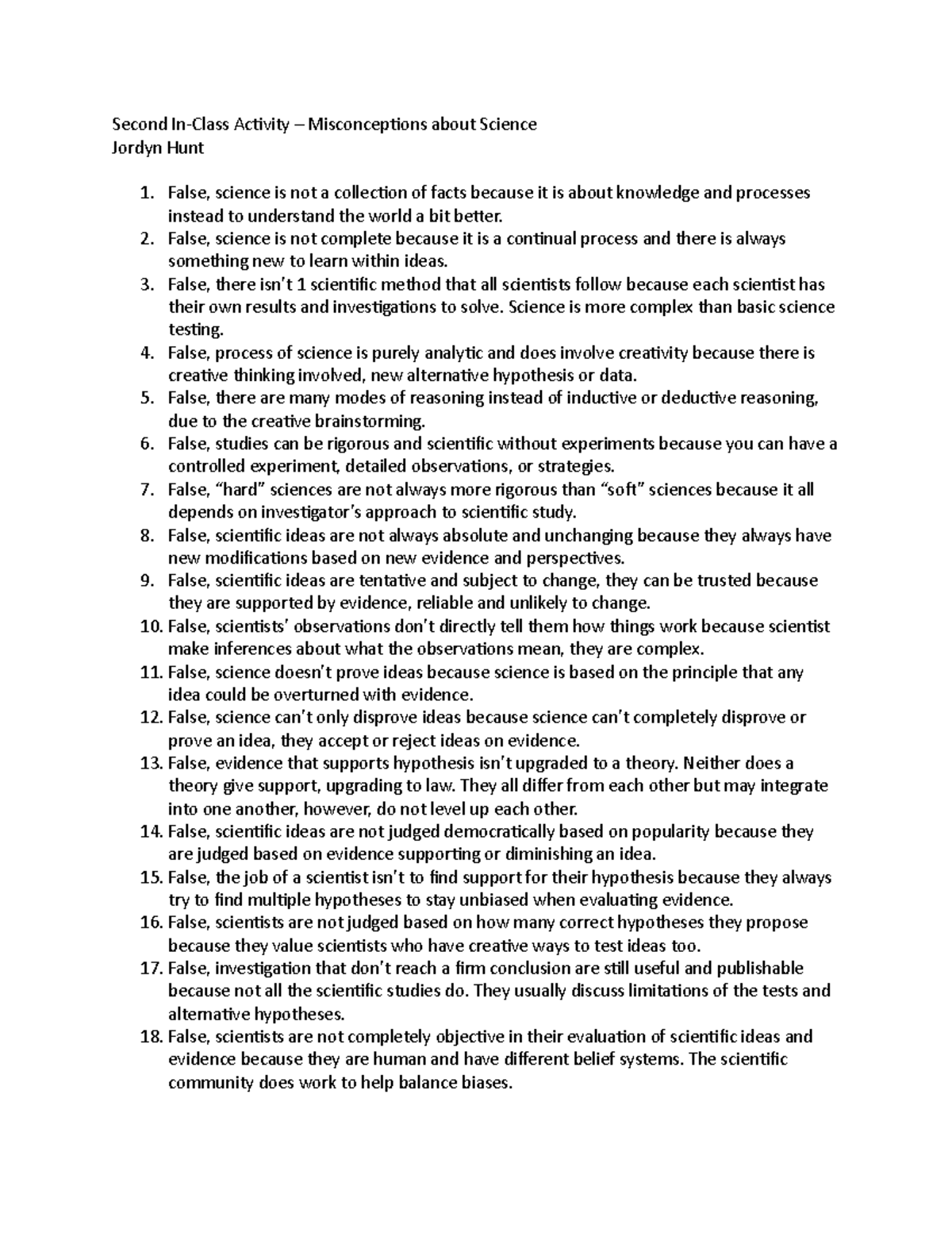 Hunt Misconceptions about Science - Second In-Class Activity ...