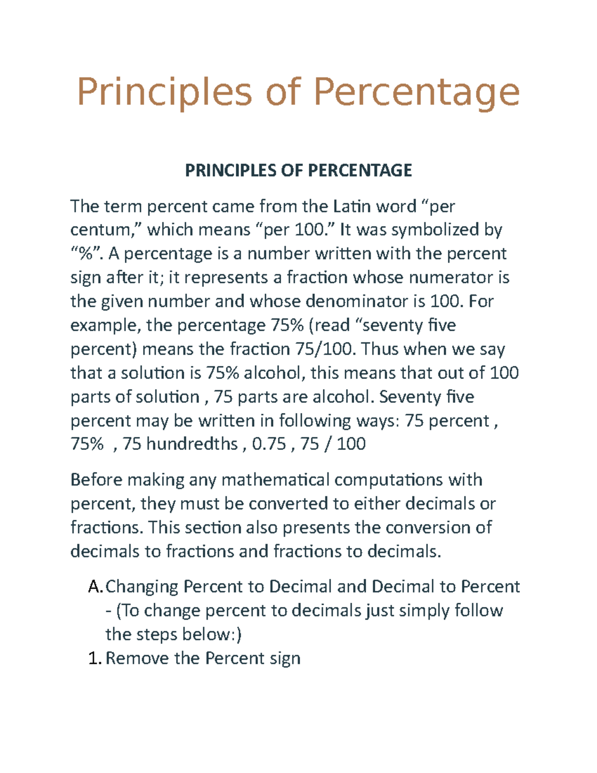 Principles of Percentage - Principles of Percentage PRINCIPLES OF ...