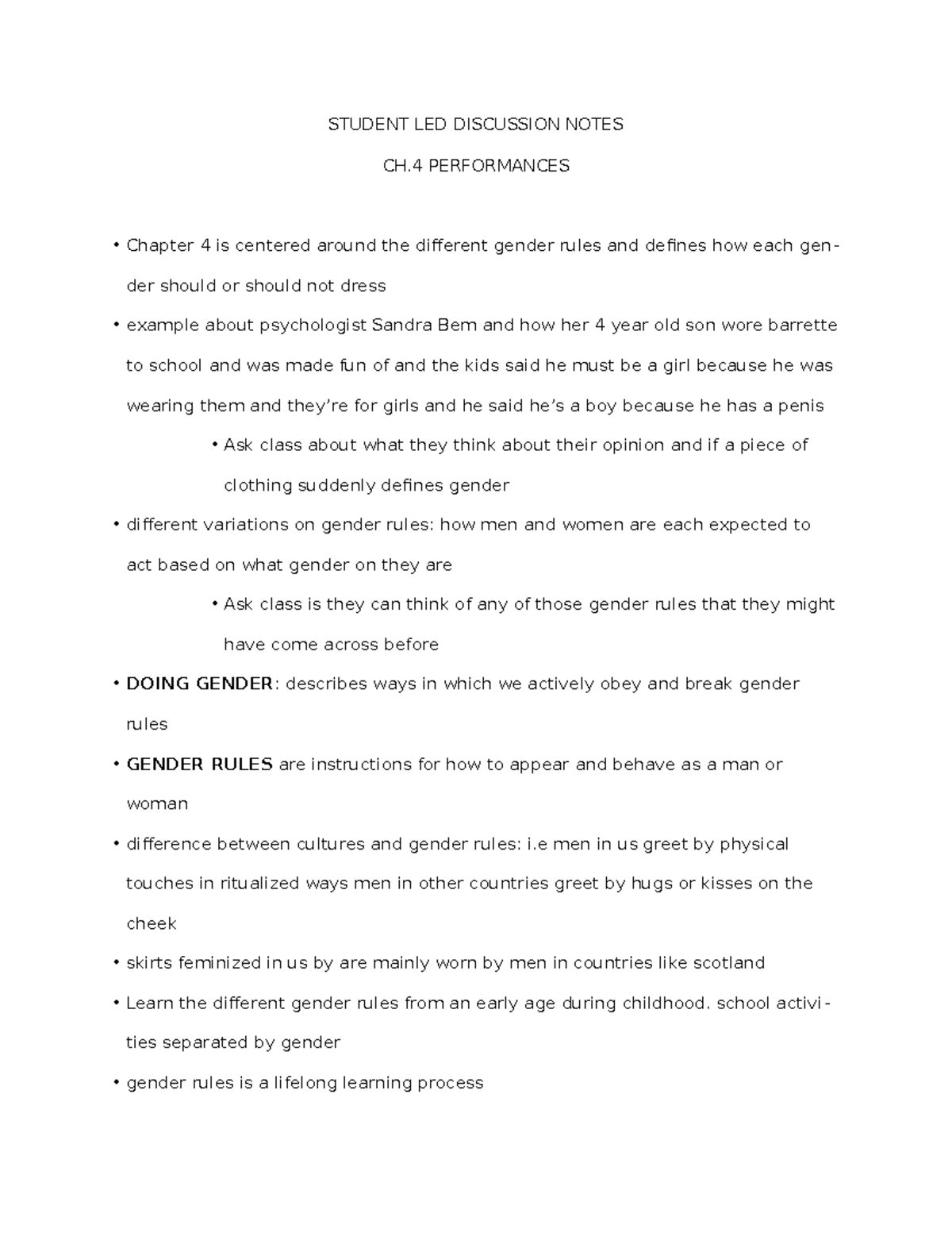 Chapter 4 Notes - STUDENT LED DISCUSSION NOTES CH PERFORMANCES Chapter ...